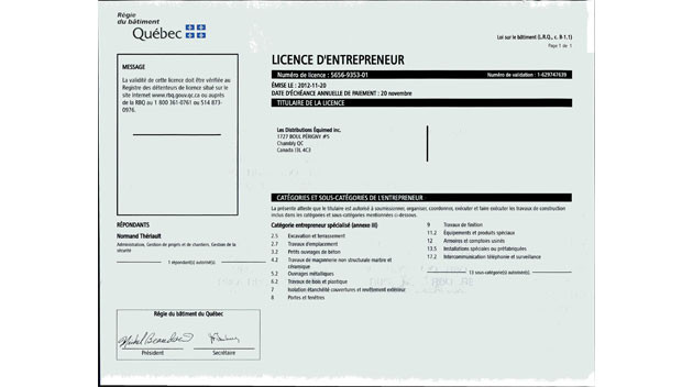 Equimed | Produits | Licence RBQ